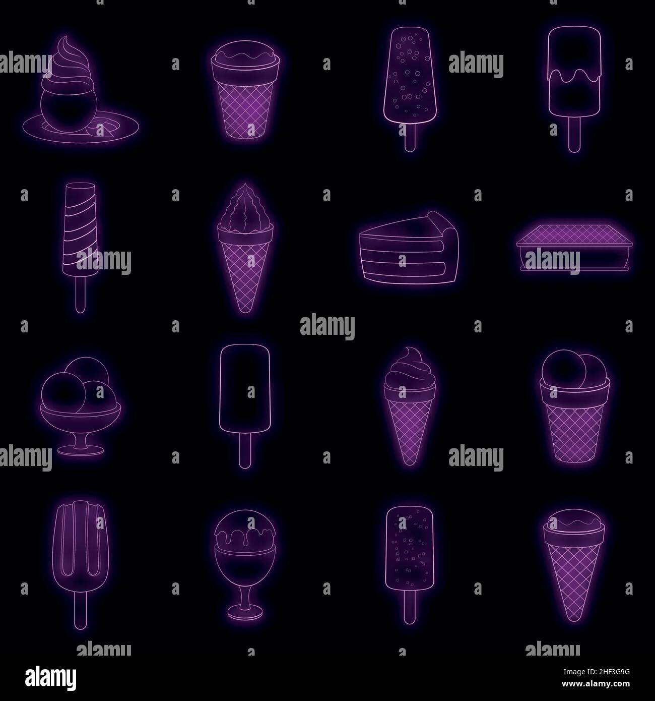Ice cream icons set. Illustration of 16 ice cream vector icons neon ...