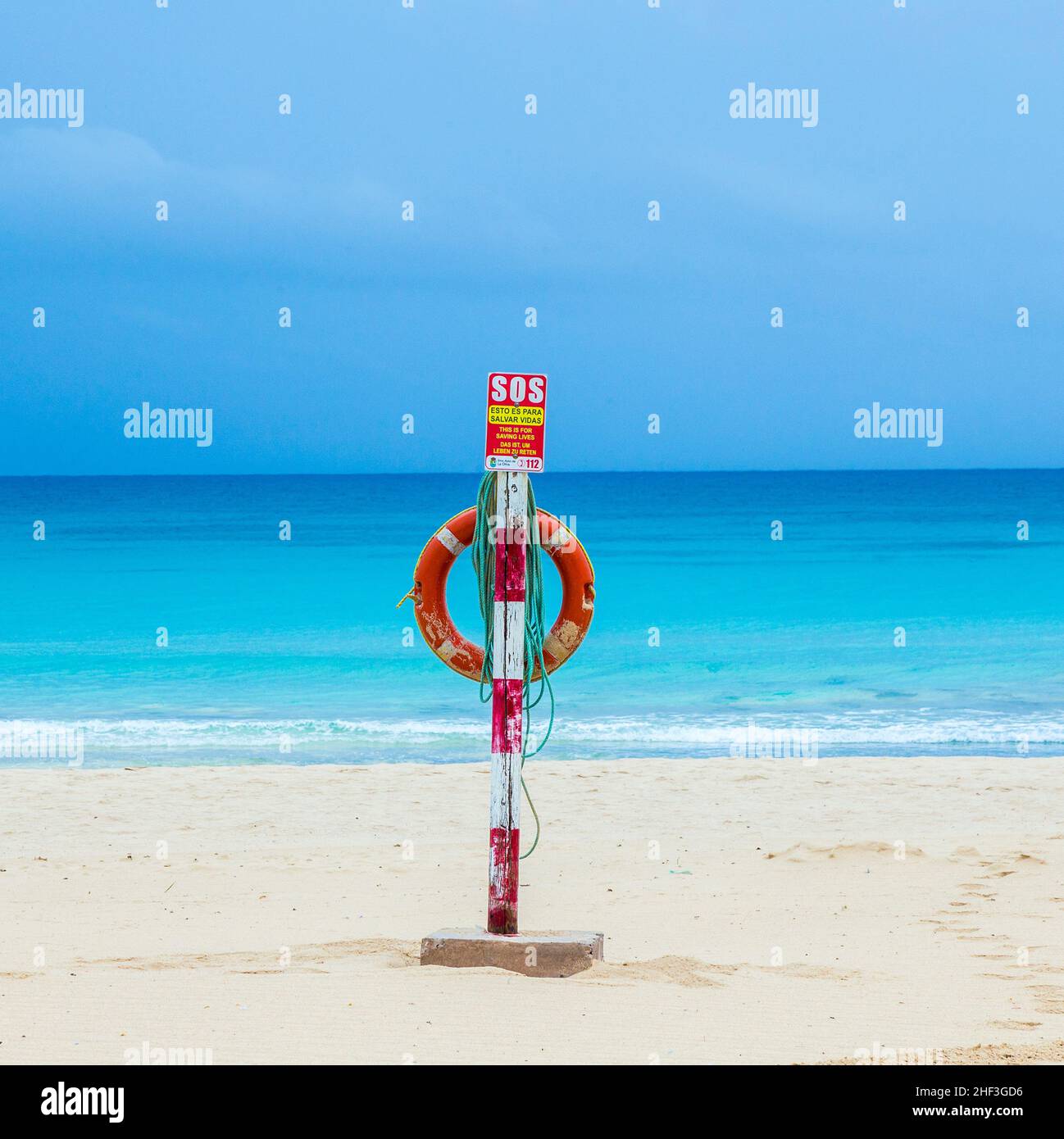 Life belt and SOS box at the beach in Fuerteventura Stock Photo - Alamy