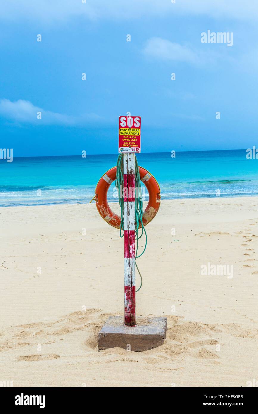 Life belt and SOS box at the beach in Fuerteventura Stock Photo - Alamy