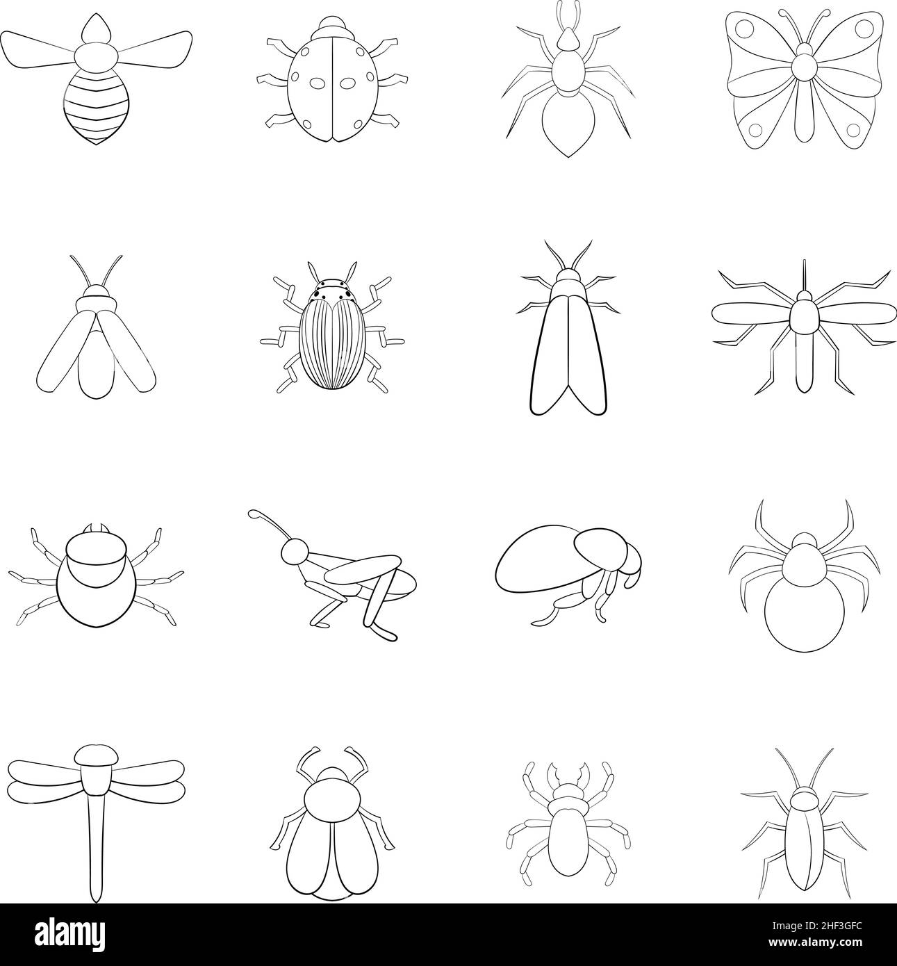 Insects set icons in outline style isolated on white background Stock ...