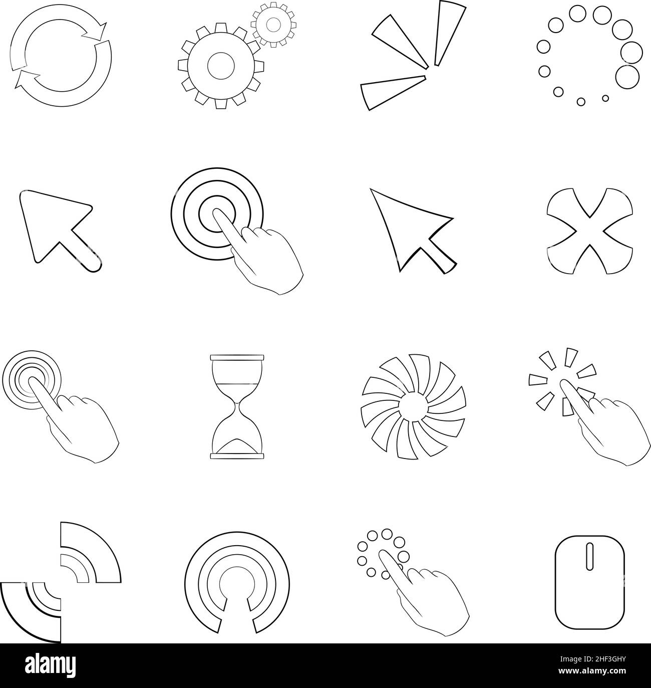 Click cursors set icons in outline style isolated on white background ...