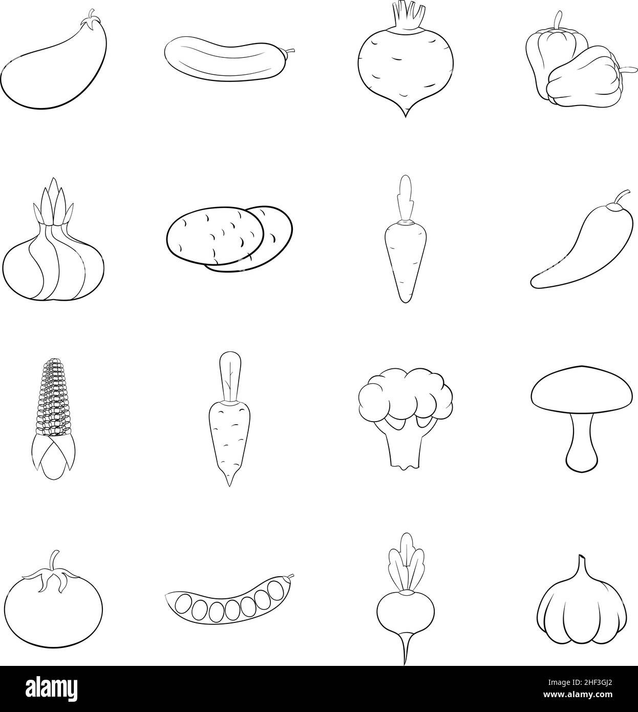 Vegetables set icons in outline style isolated on white background ...