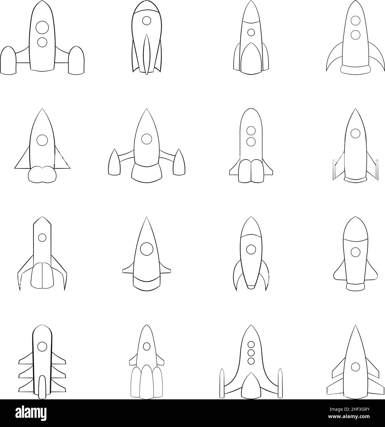 Rockets set icons in outline style isolated on white background Stock ...