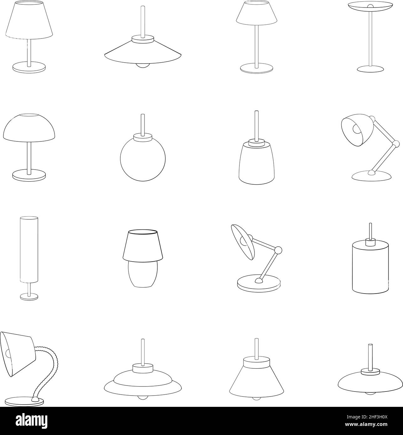 Lamp set icons in outline style isolated on white background Stock ...