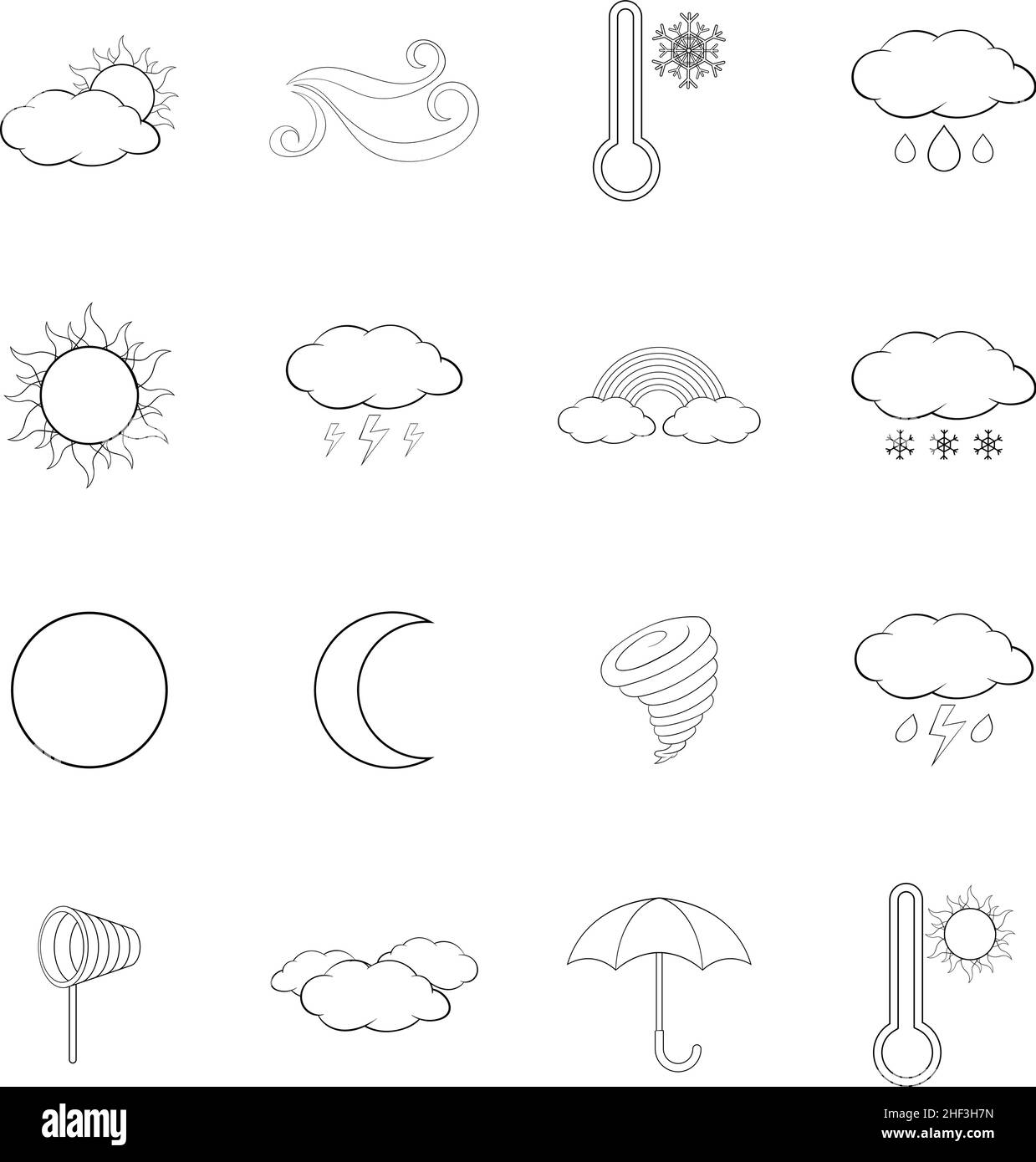 Weather set icons in outline style isolated on white background Stock ...