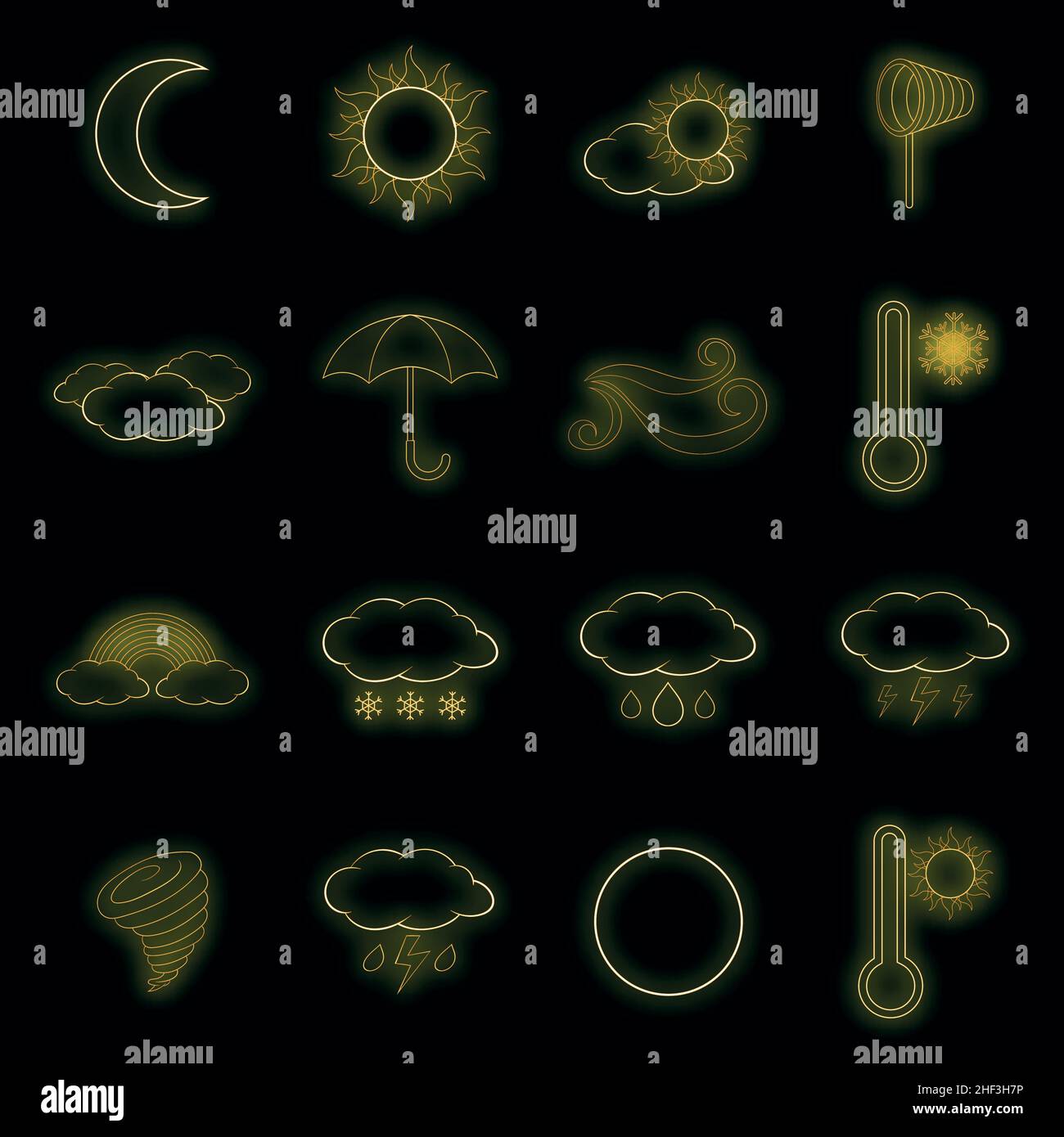 Weather icons set. Illustration of 16 weather vector icons neon color ...