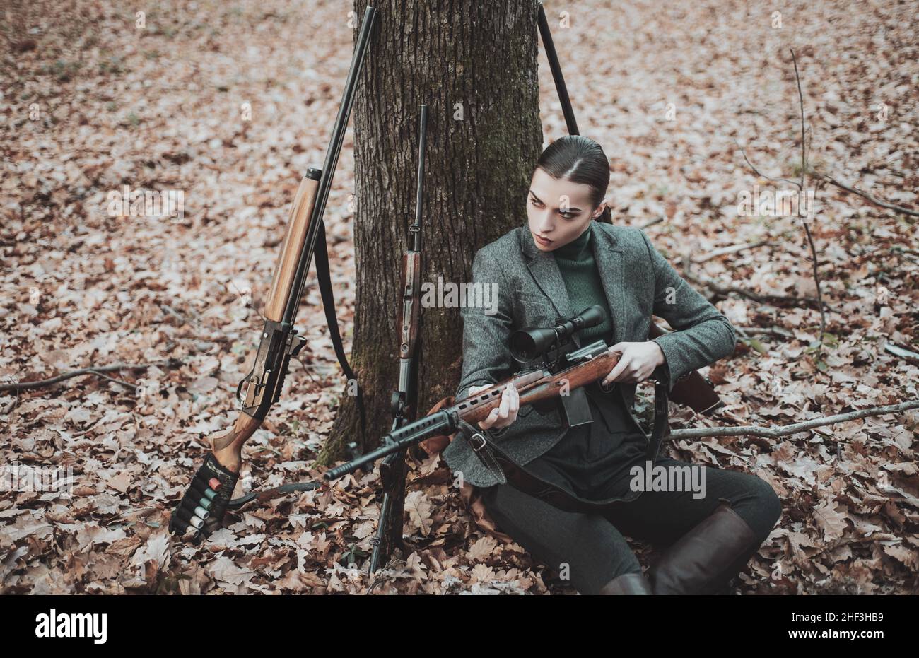 girl with rifle. chase hunting. Gun shop. woman with weapon. Target ...