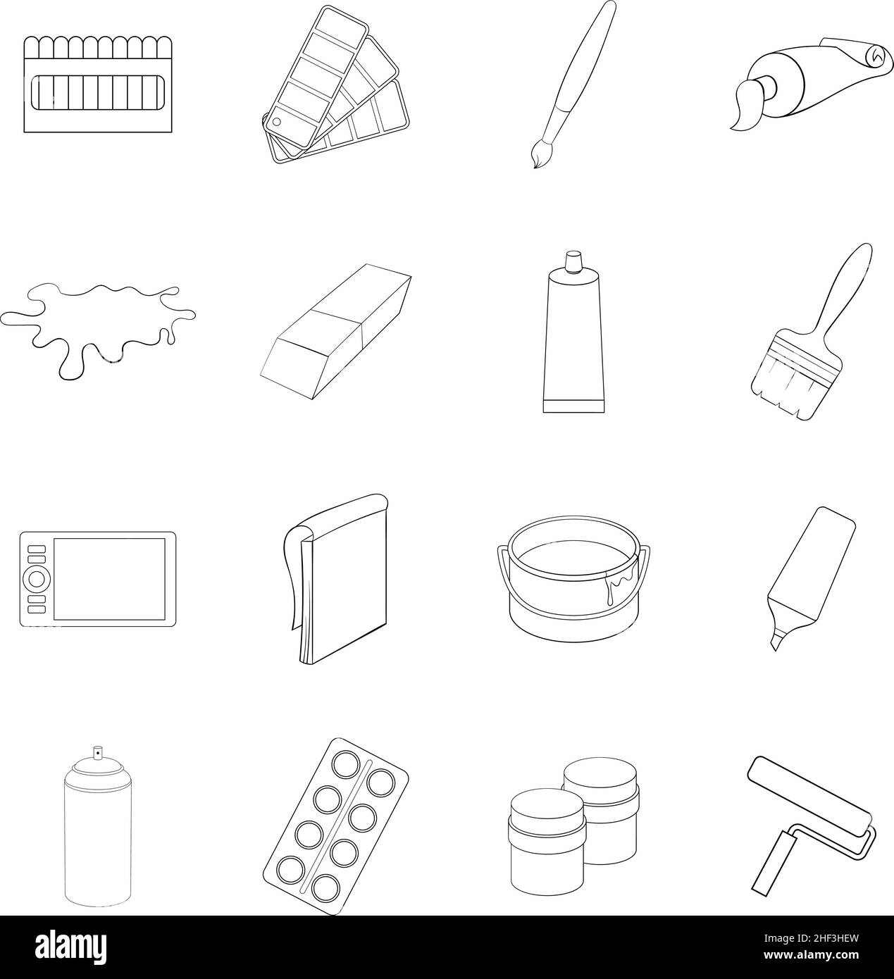 Painter tools set icons in outline style isolated on white background ...