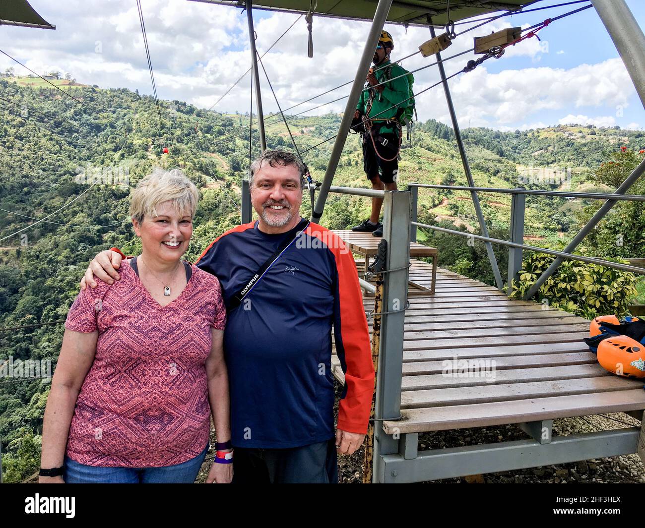 Ziplining in Puerto Rico couple on vacation Stock Photo - Alamy