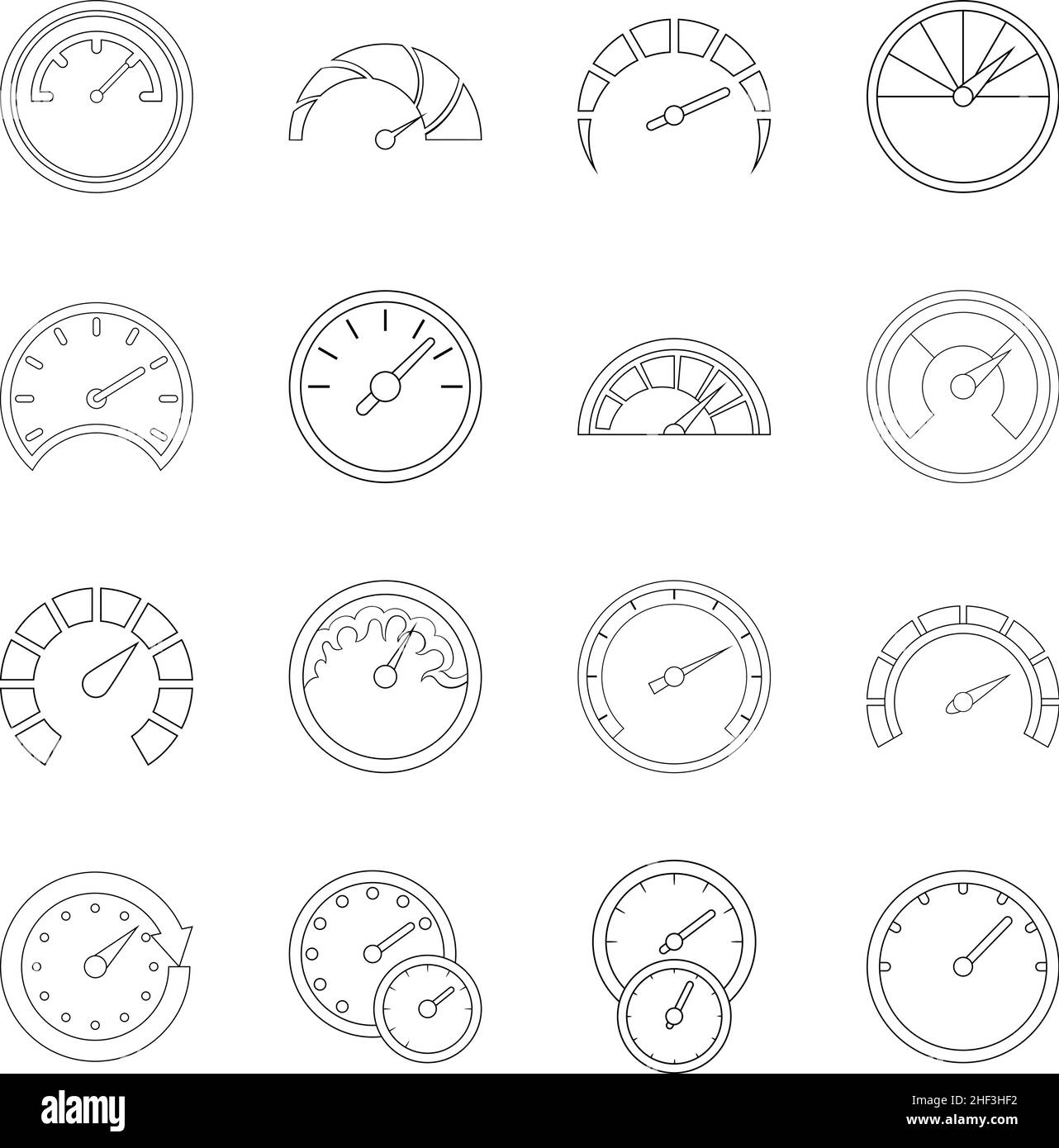 Speedometer set icons in outline style isolated on white background ...