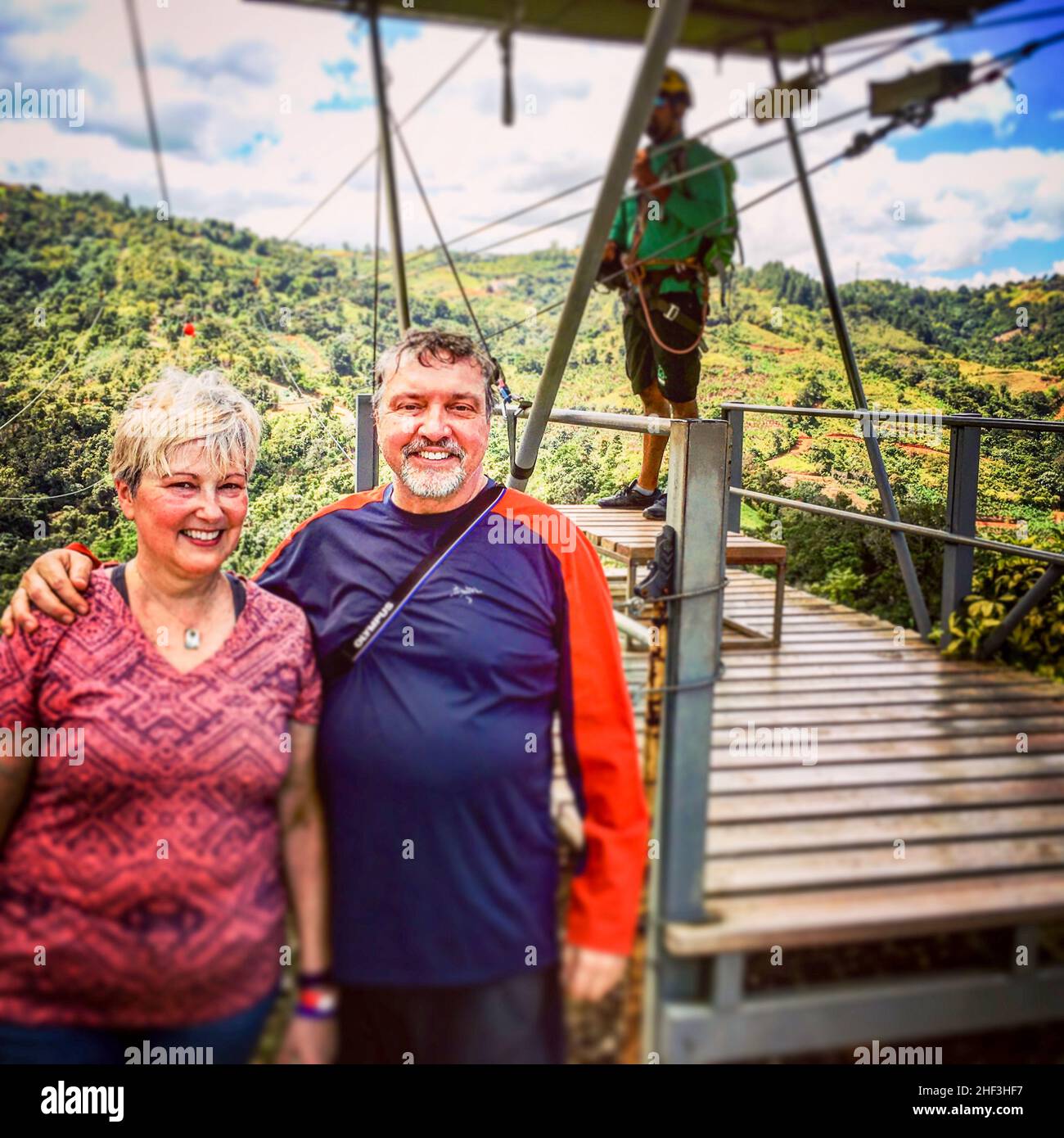 Ziplining in Puerto Rico couple on vacation Stock Photo - Alamy