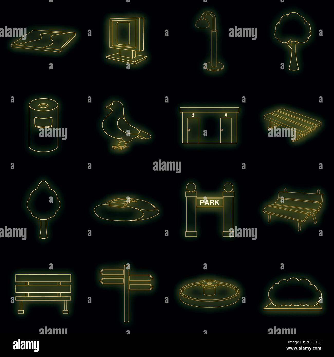 Park icons set. Illustration of 16 park vector icons neon color on ...