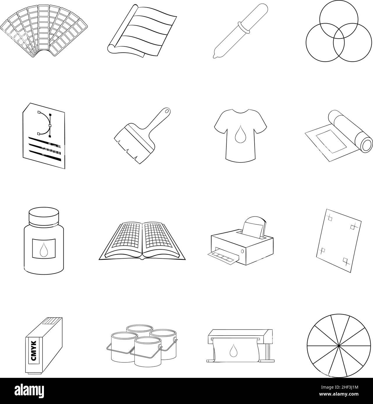 Print process set icons in outline style isolated on white background ...