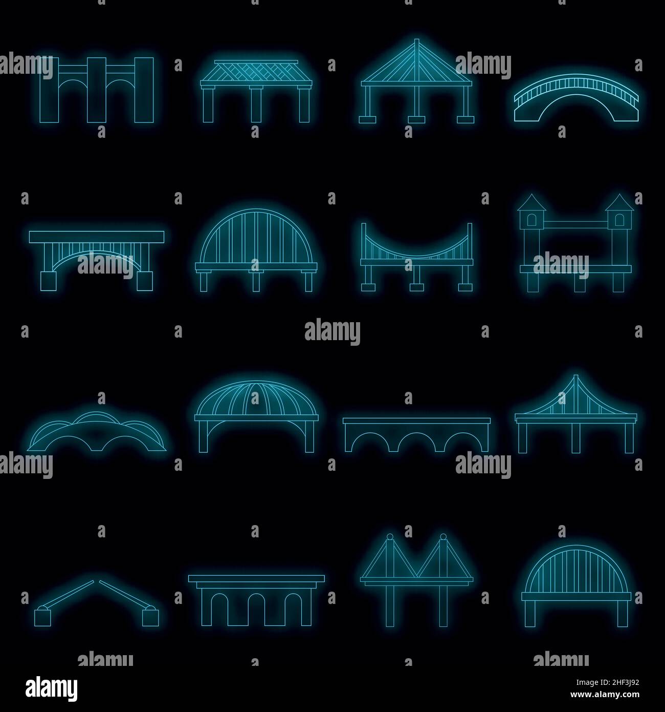 Bridge construction icons set. Illustration of 16 bridge construction ...