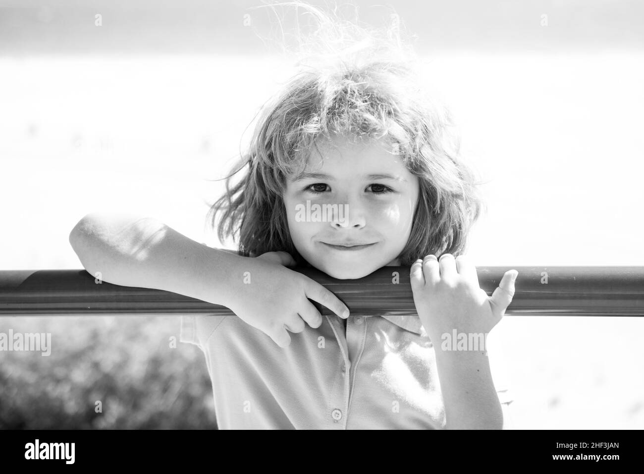 Close up portrait of a cute little child outdoor. Childhood and ...