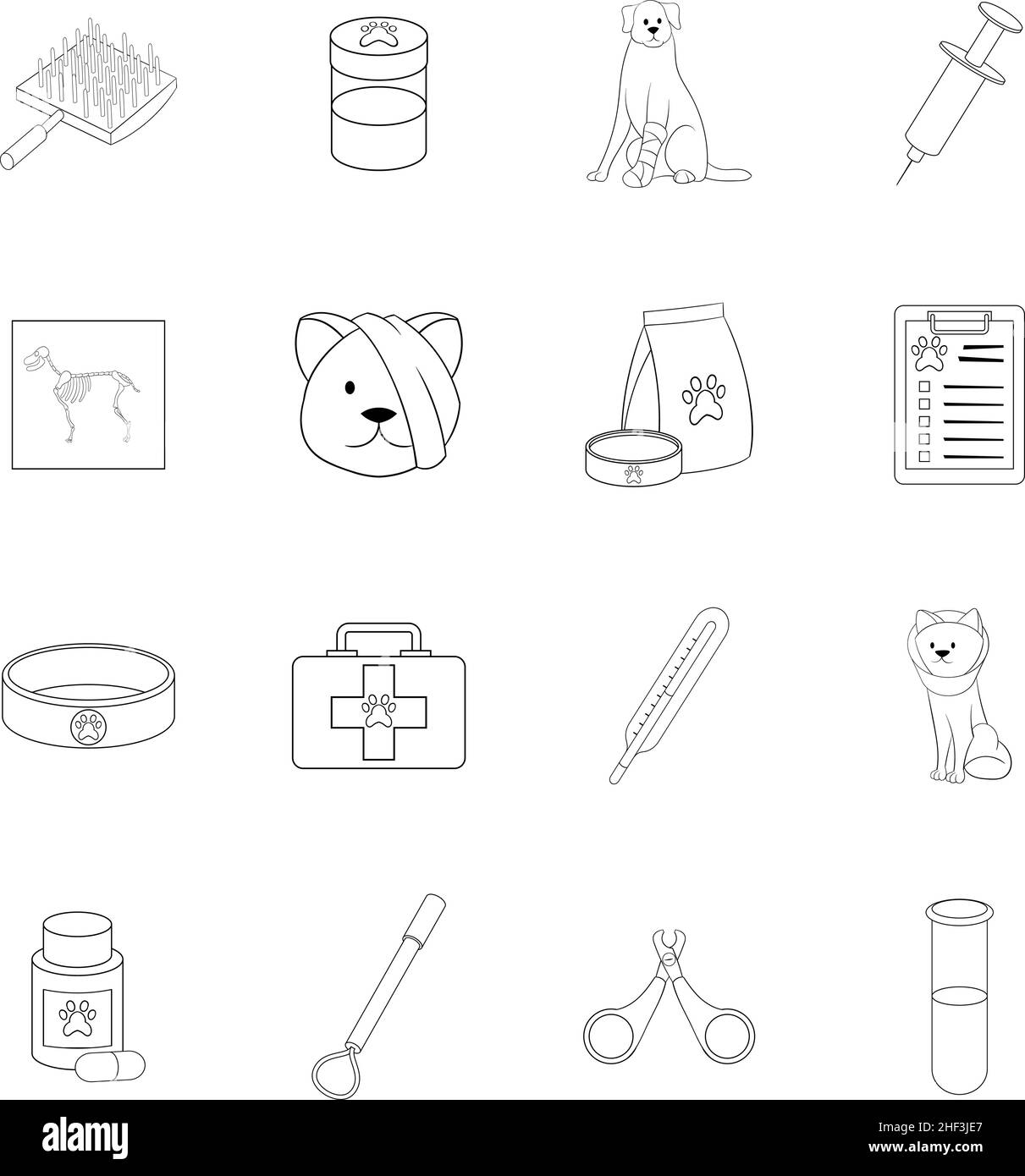 Veterinary clinic set icons in outline style isolated on white ...
