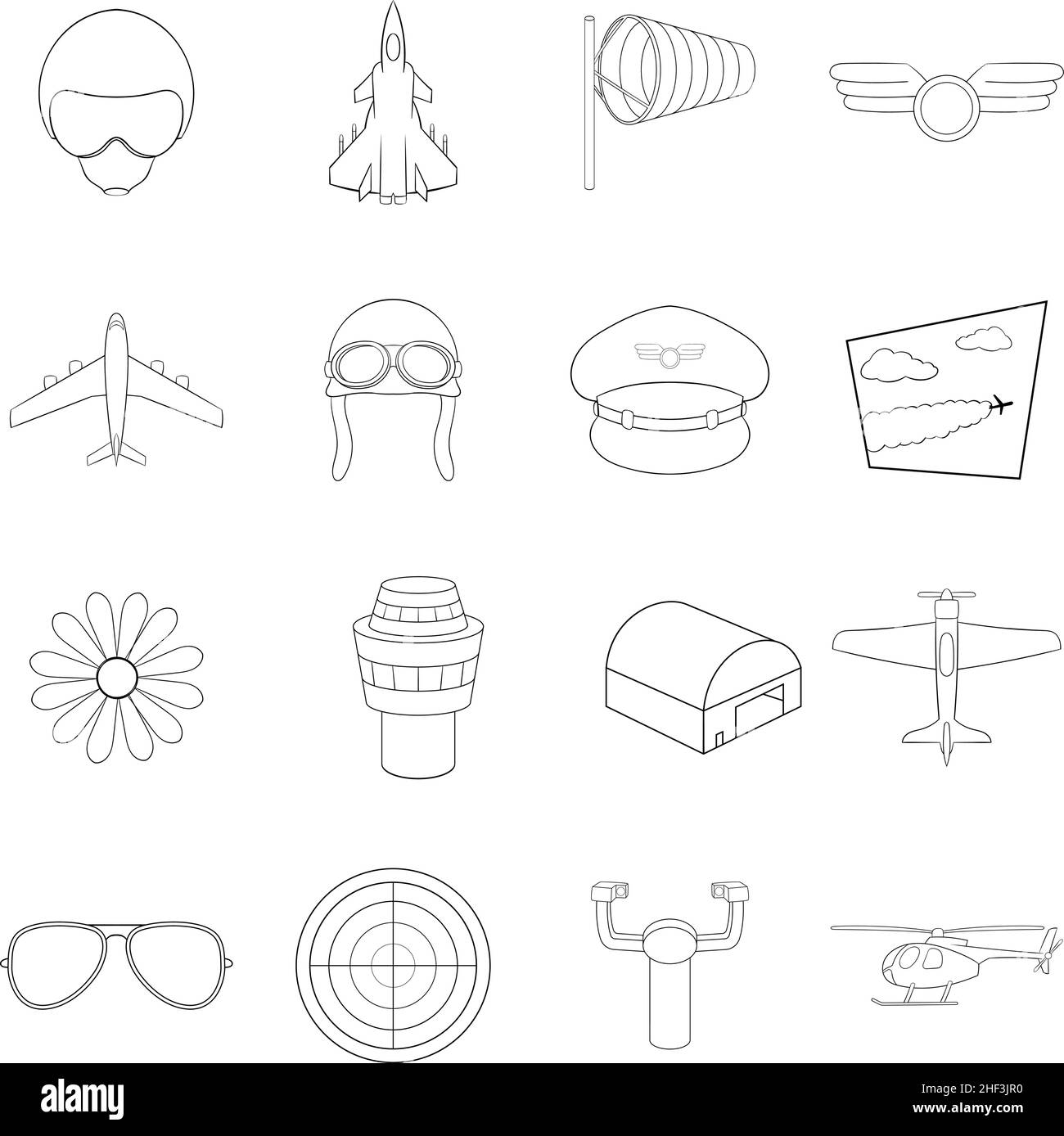 Aviation set icons in outline style isolated on white background Stock ...