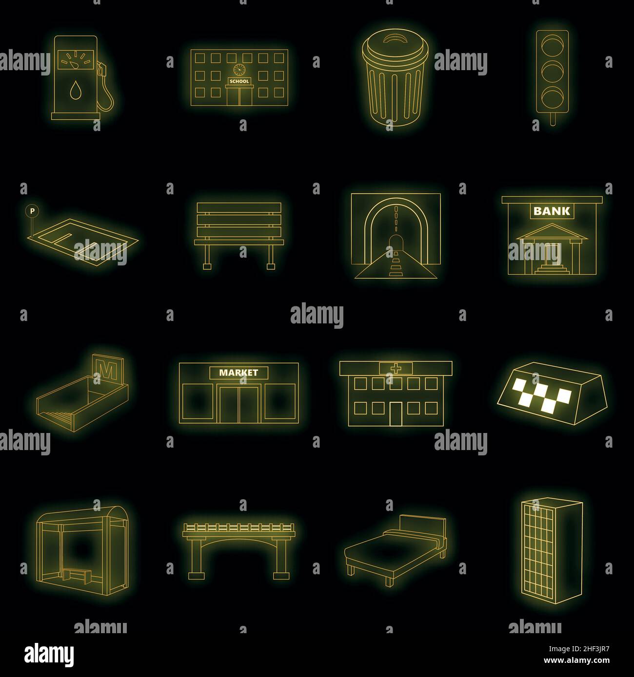City infrastructure icons set. Illustration of 16 city infrastructure ...