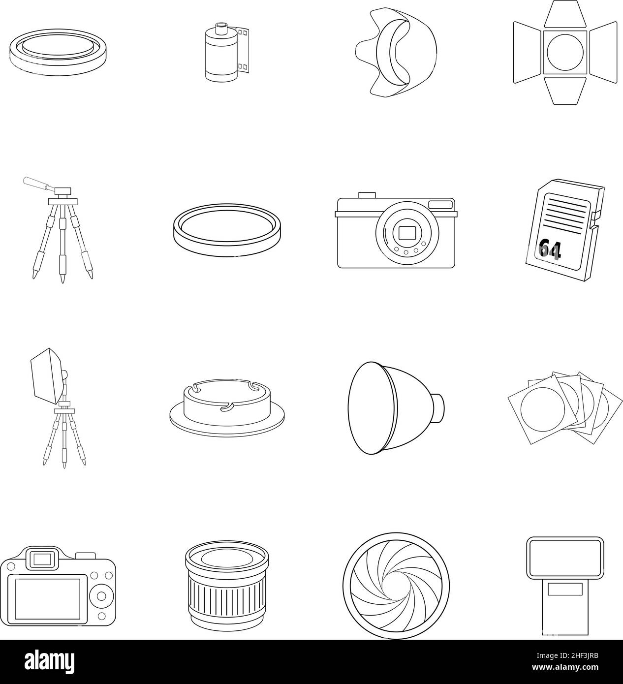 Photo studio set icons in outline style isolated on white background ...