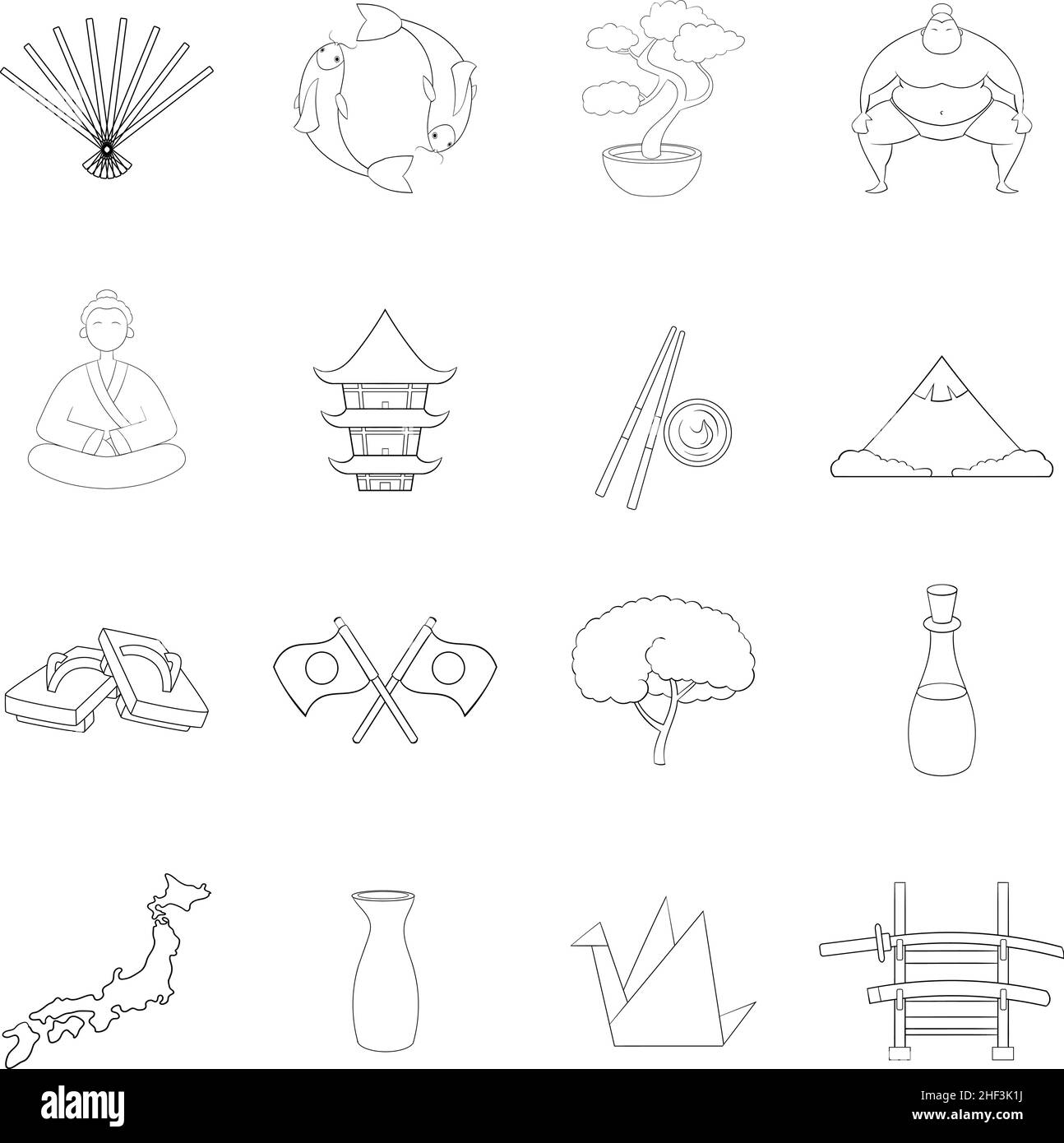 Japan set icons in outline style isolated on white background Stock ...