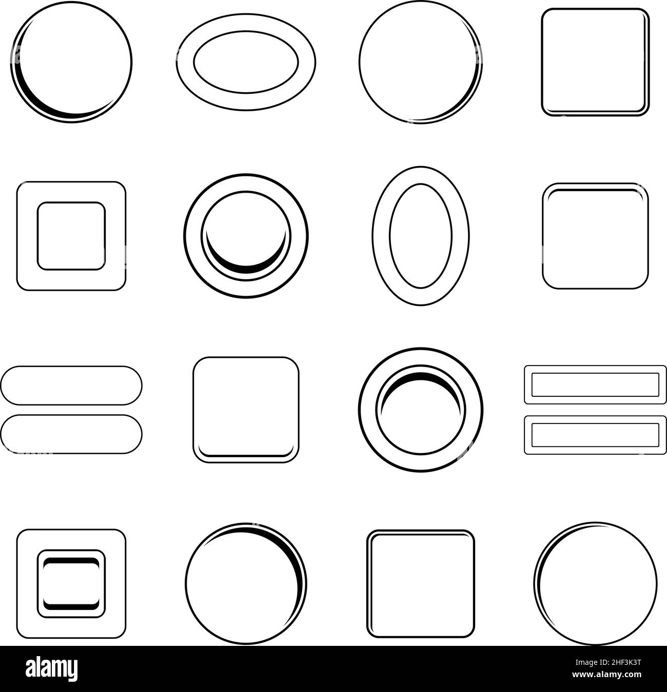 Blank web buttons set icons in outline style isolated on white ...