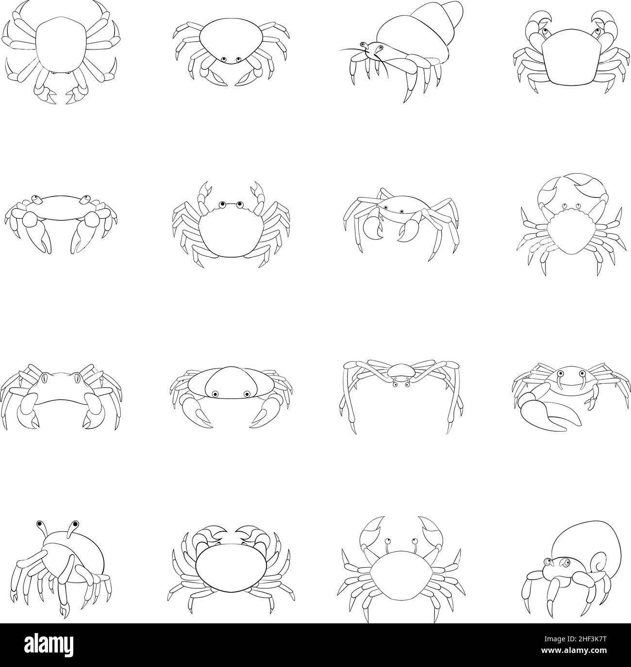 Colorful crab set icons in outline style isolated on white background ...