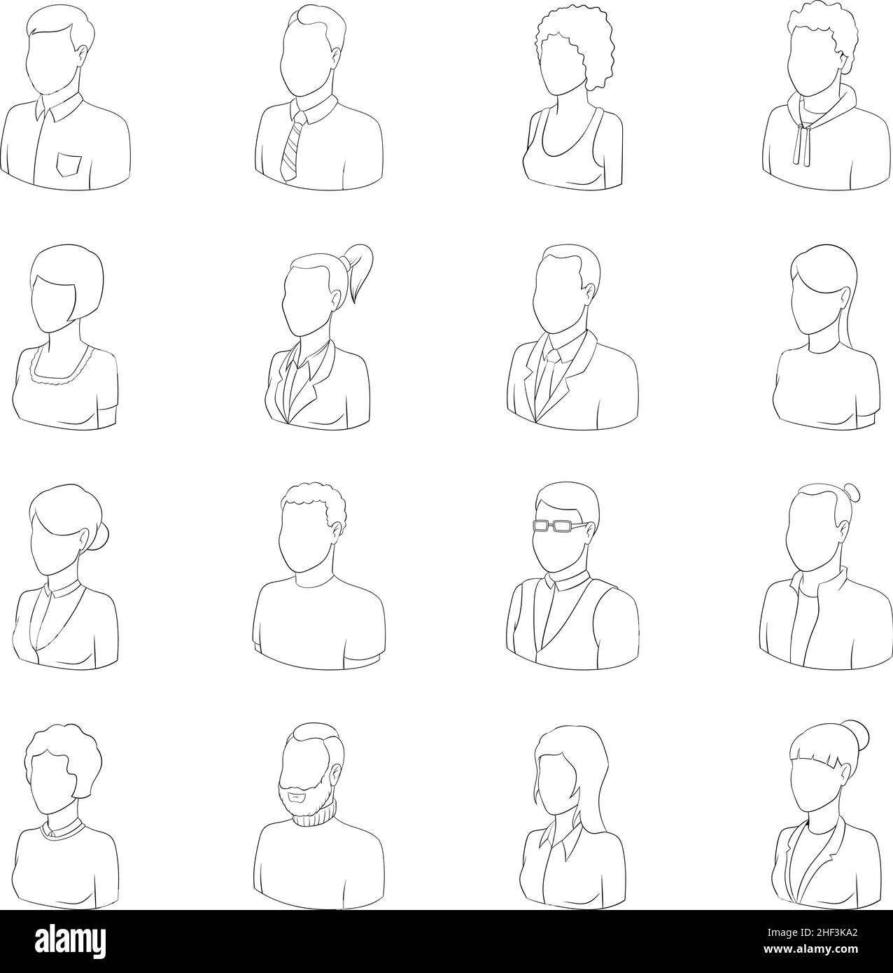 Different people set icons in outline style isolated on white ...