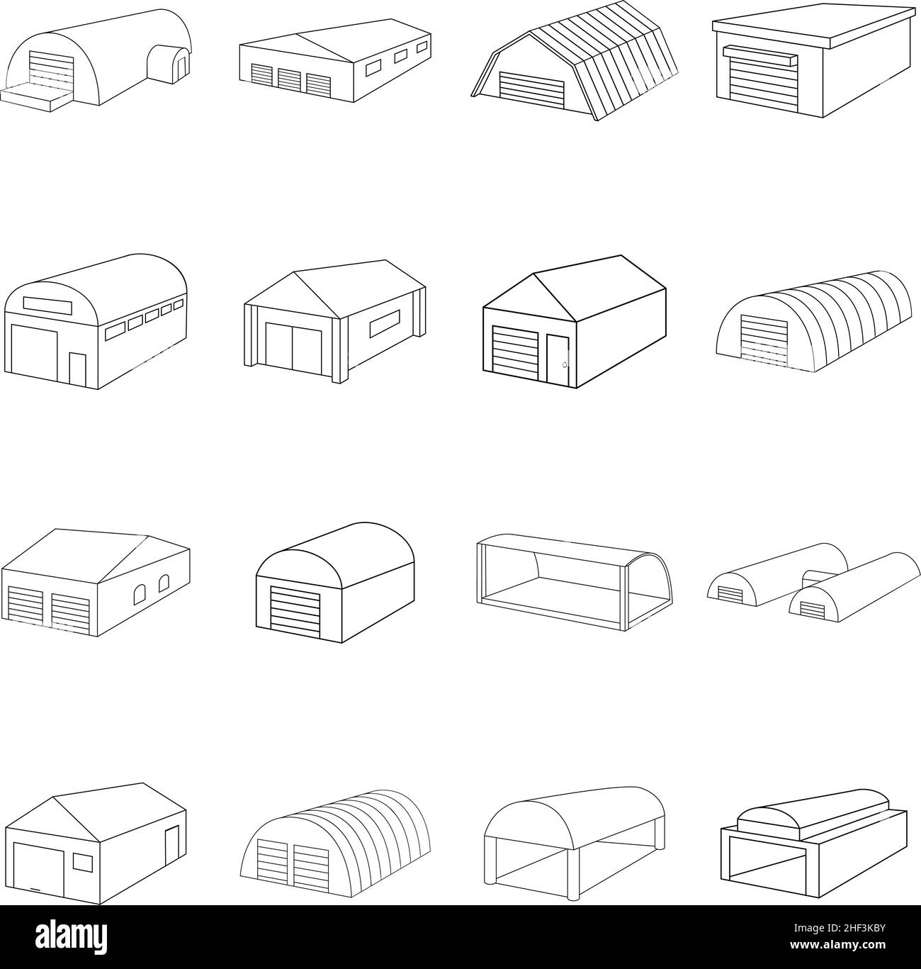 Different Hangars Set Icons In Outline Style Isolated On White