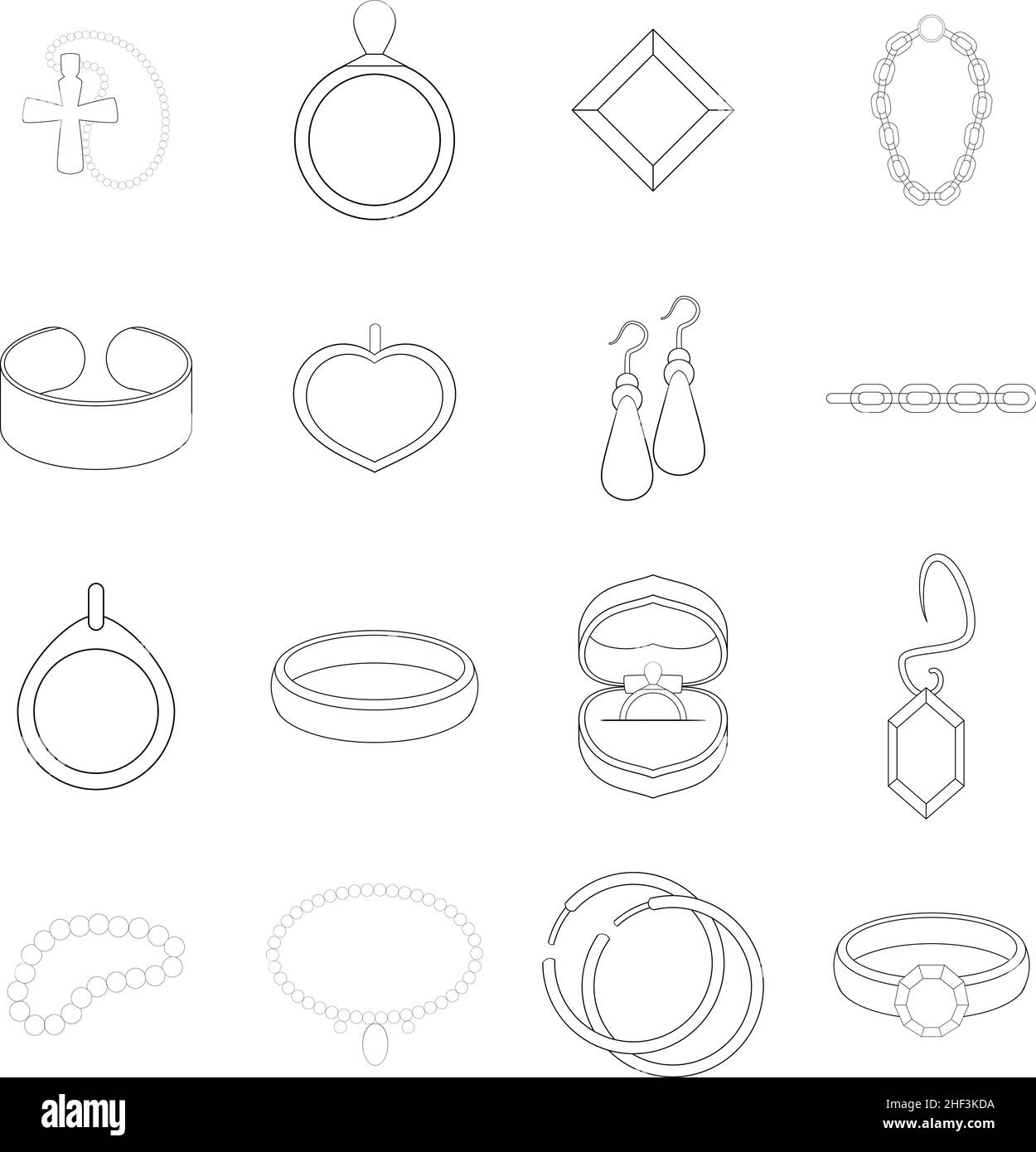 Jewelry items set icons in outline style isolated on white background ...