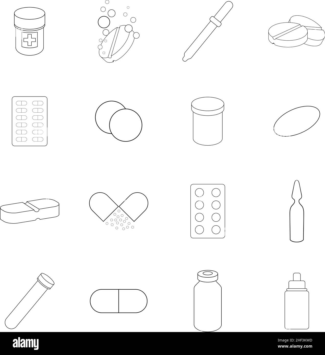 Medicine drugs set icons in outline style isolated on white background ...
