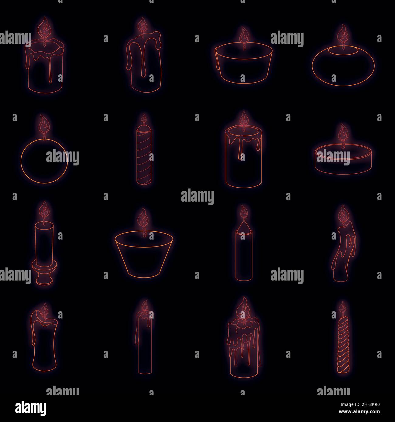 Different candle icons set. Illustration of 16 different candle vector ...