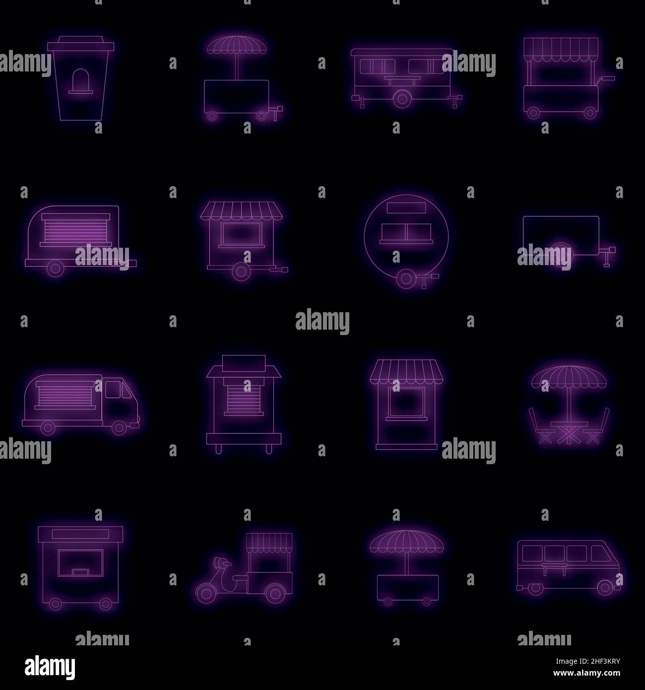 Street food kiosk vehicle icons set. Illustration of 16 street food ...