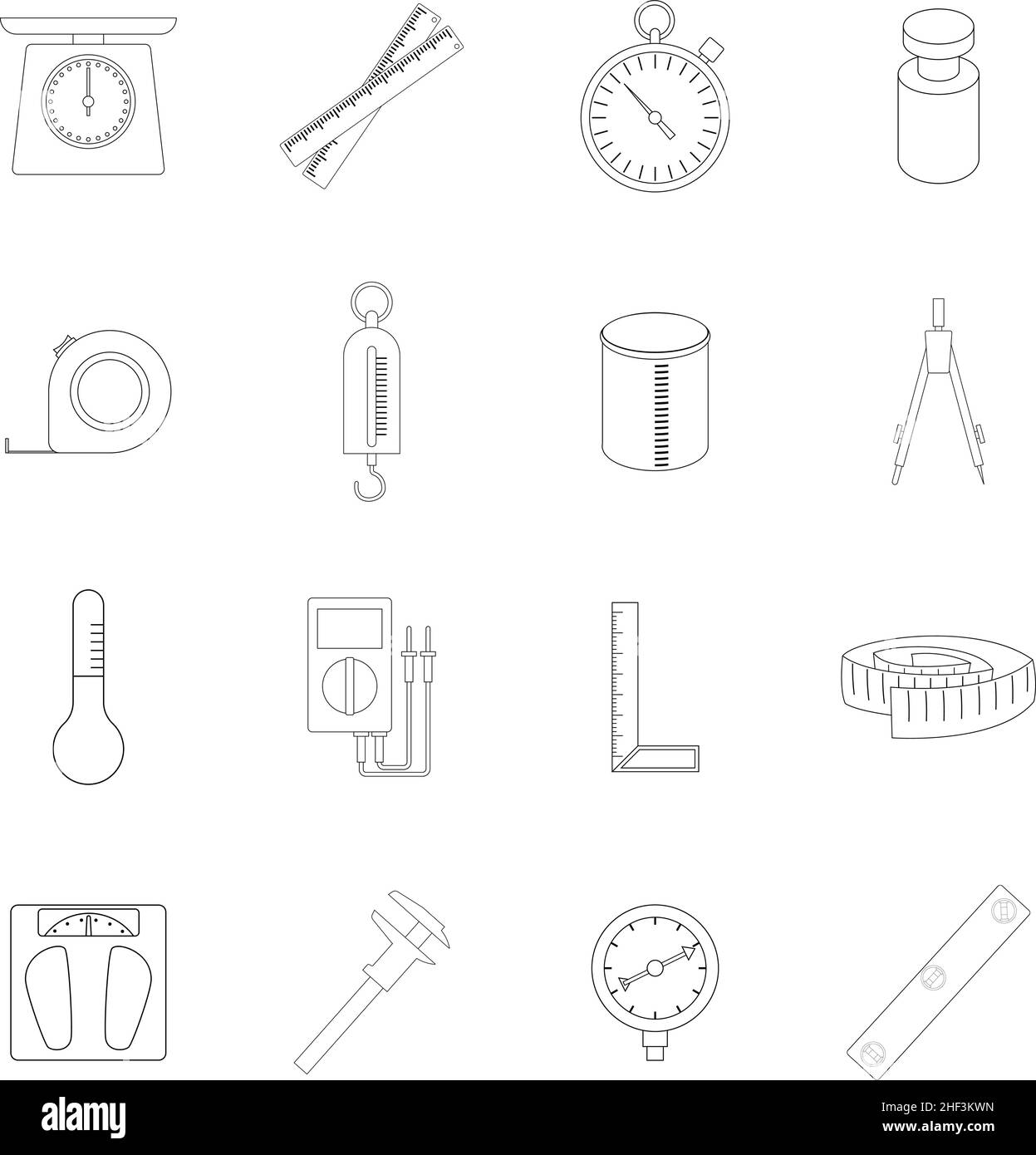 Measure tools set icons in outline style isolated on white background ...
