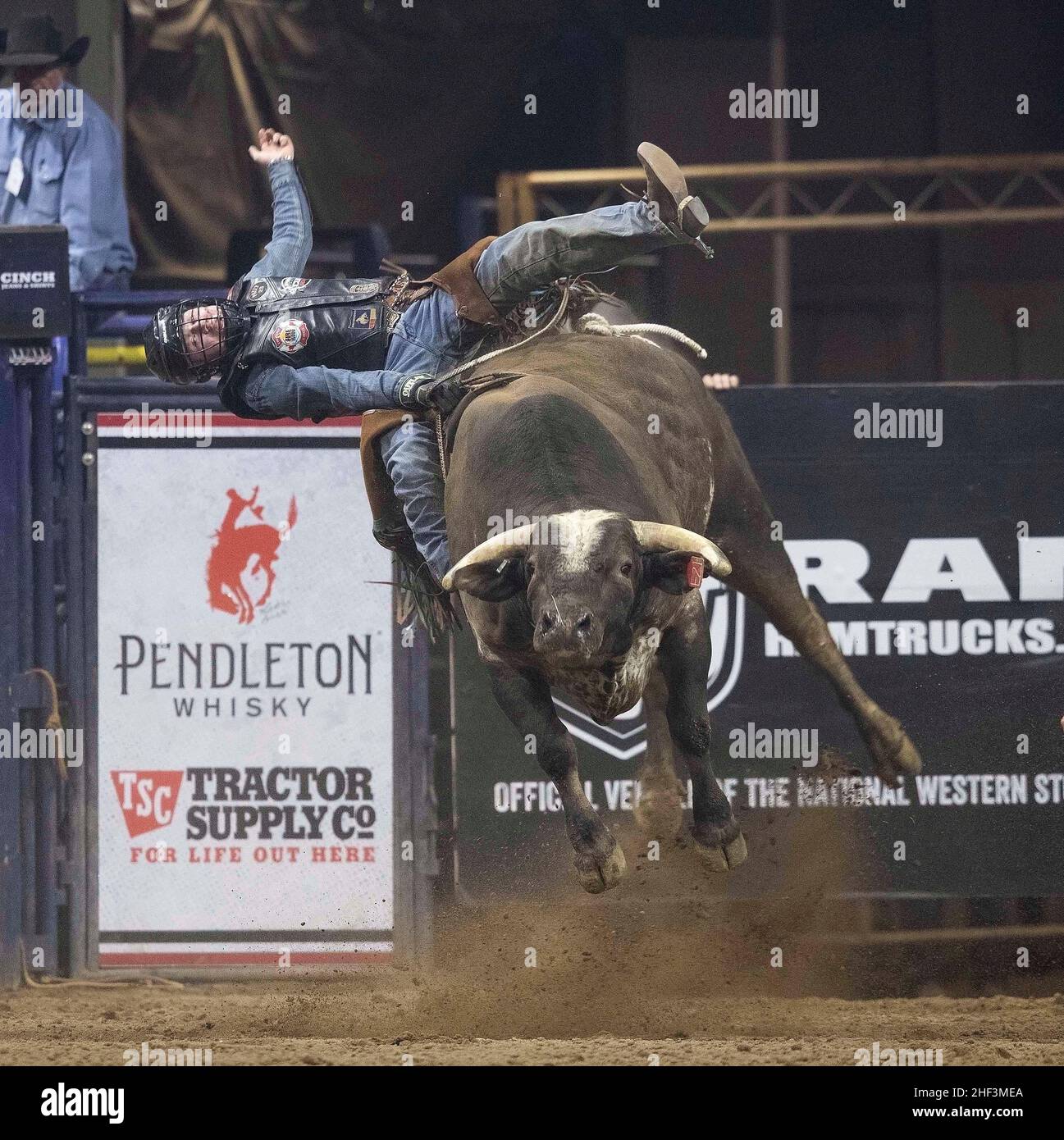Denver, Colorado, USA. 12th Jan, 2022. Bull Rider ASHTON SAHIL, of Red ...