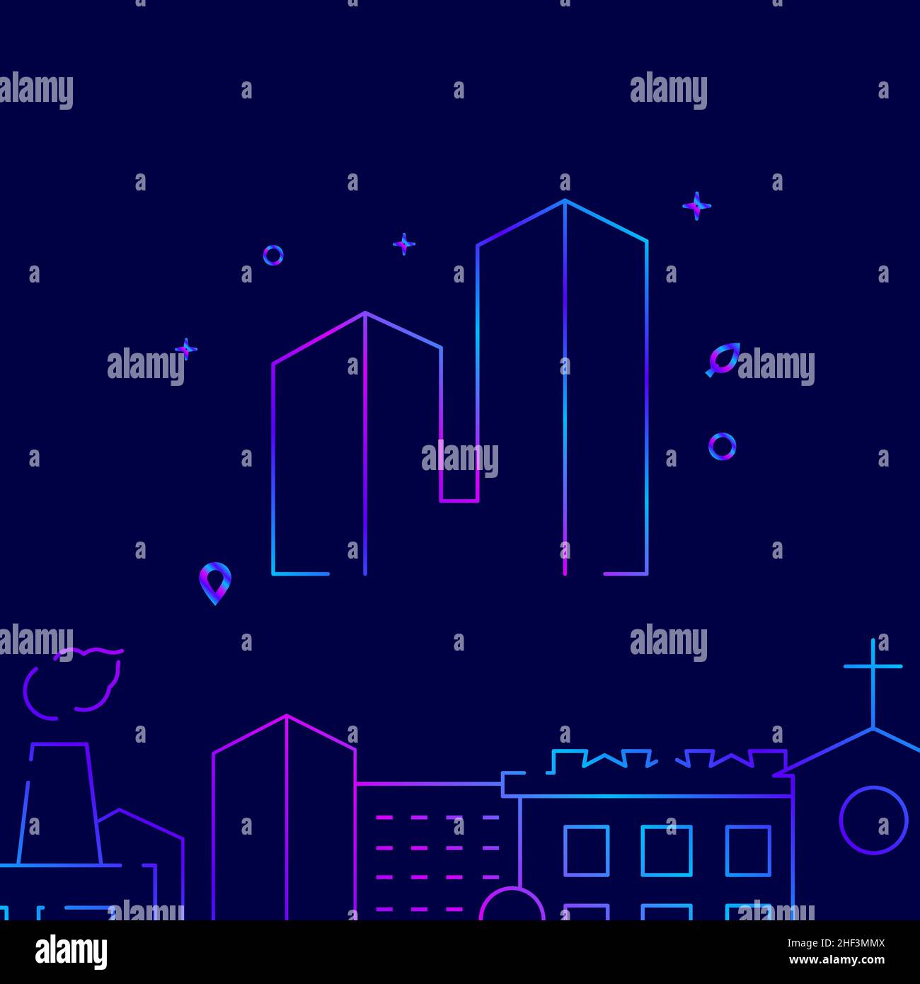 Skyscraper gradient line vector icon, simple illustration on a dark ...