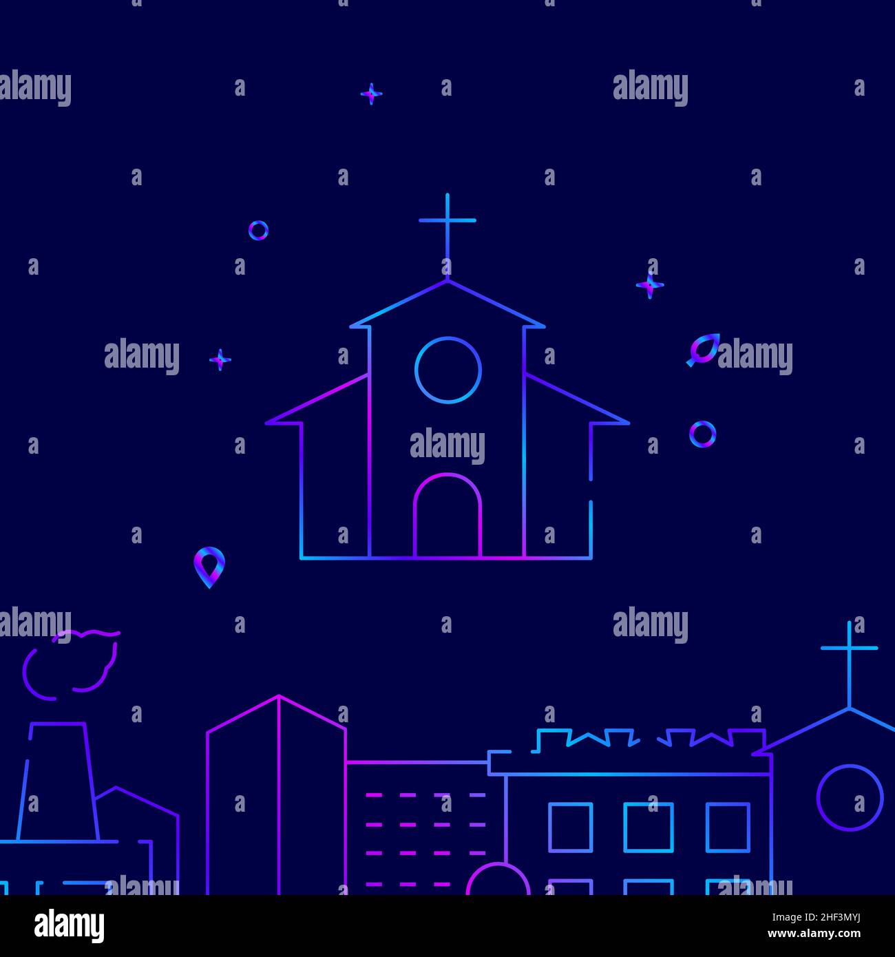 Chapel, christian church gradient line vector icon, simple illustration ...