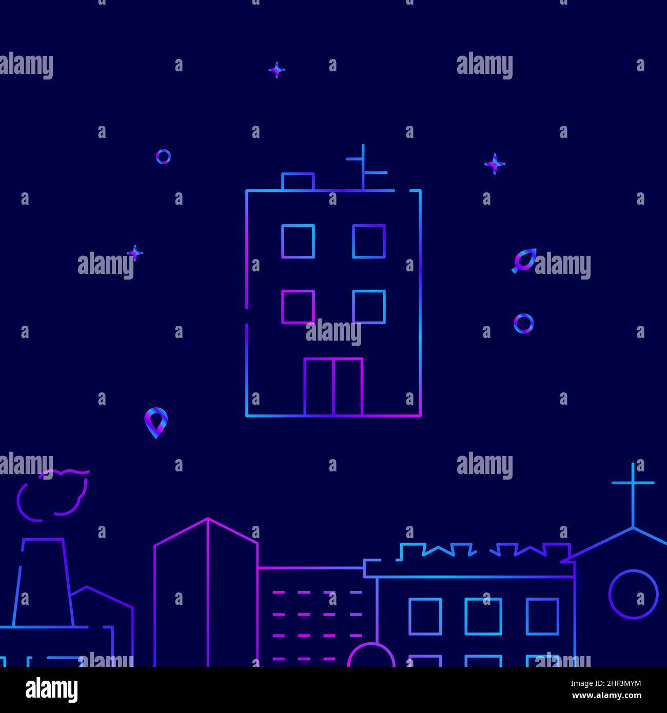 City apartment house gradient line vector icon, simple illustration on ...