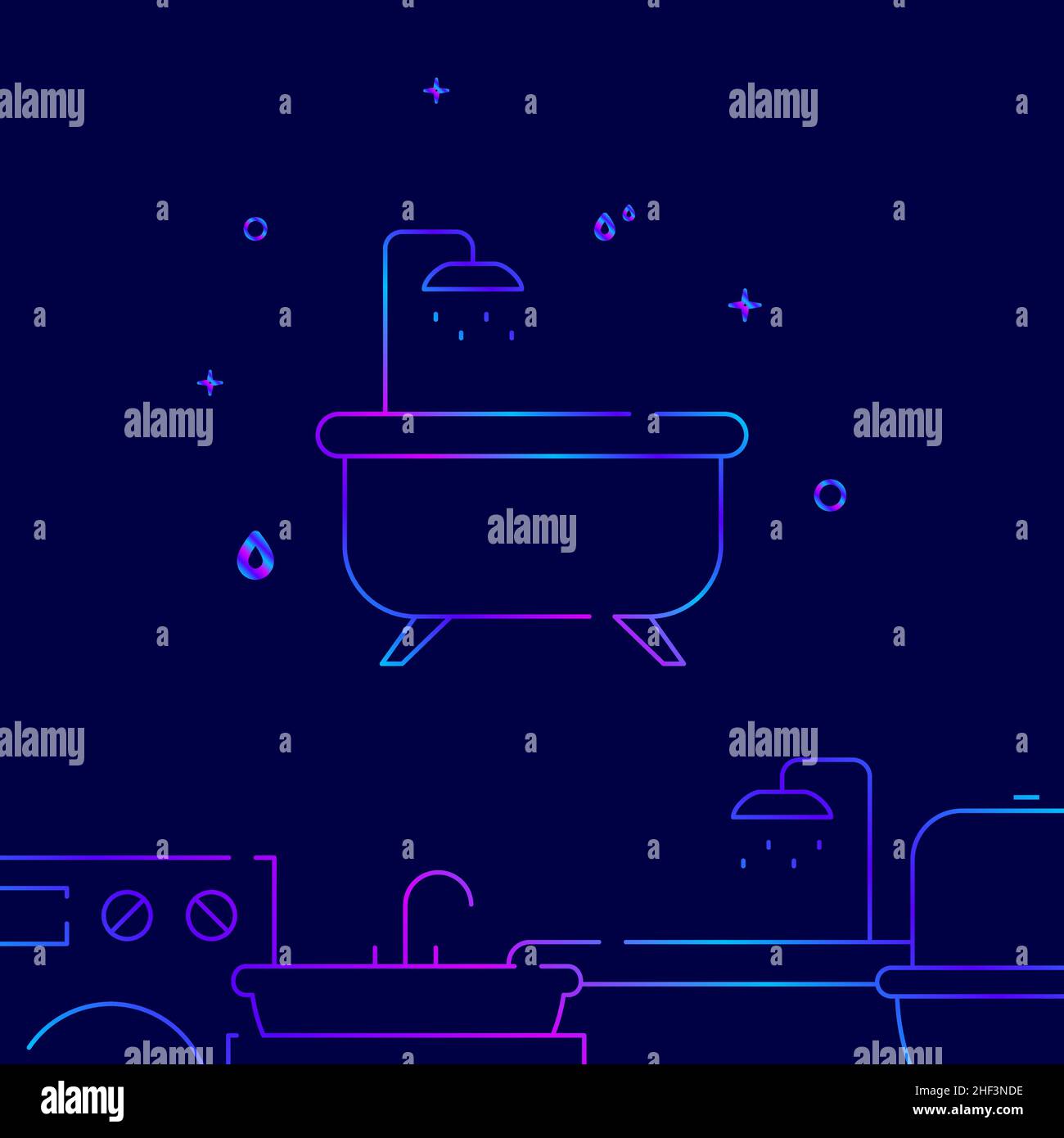 Bath with shower gradient line vector icon, simple illustration on a ...