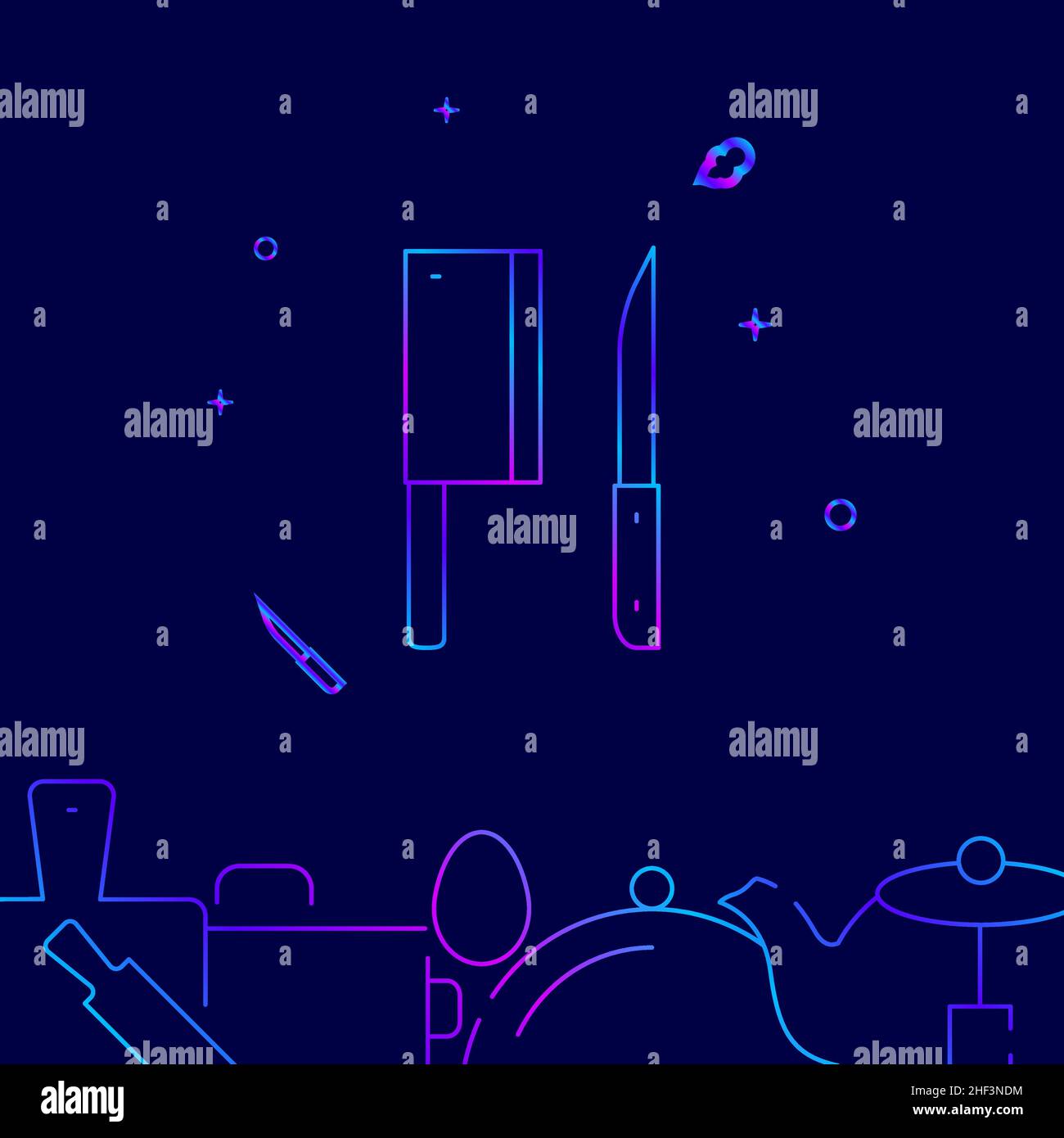 Butcher tools, cleaver and knife gradient line vector icon, simple ...