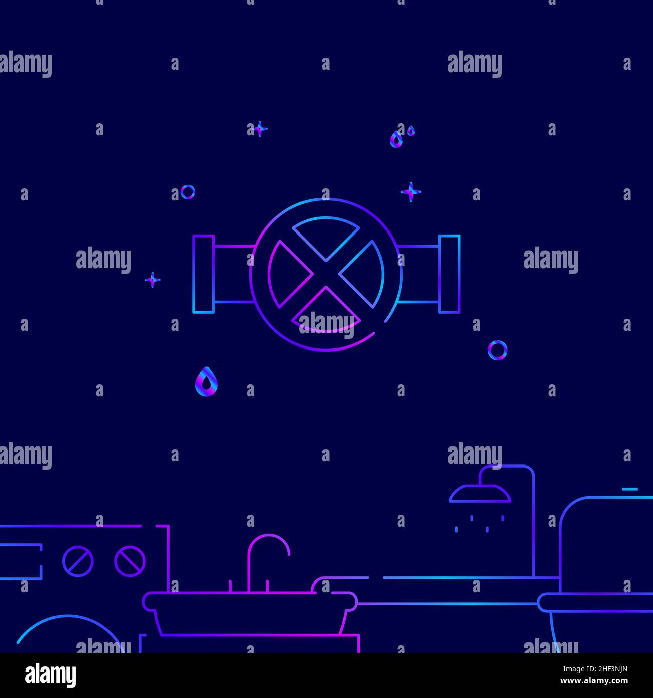 Round valve on pipe gradient line vector icon, simple illustration on a ...