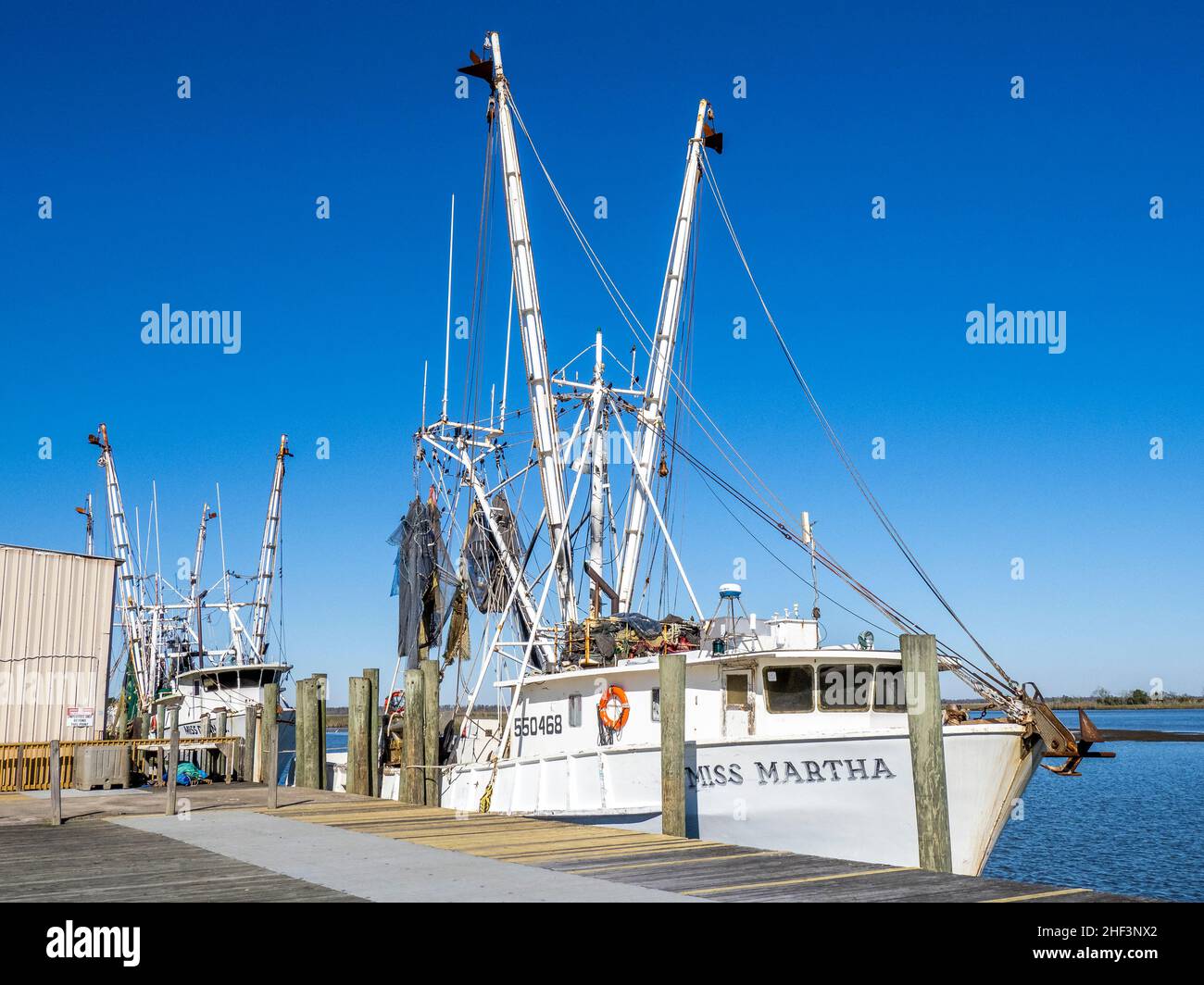 Shrimp boatat dock in Apalachicola River in Apalachicola in the ...