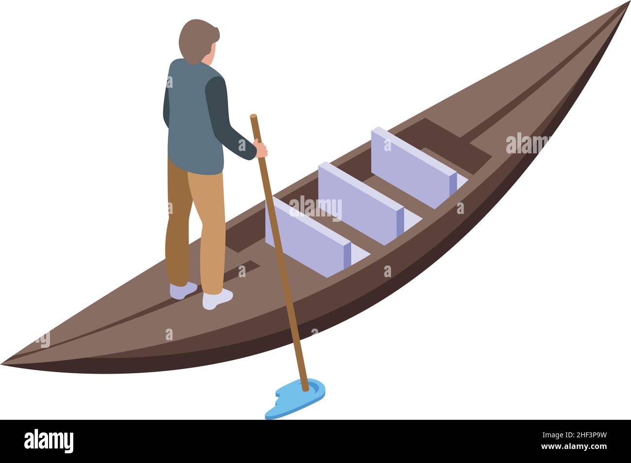 Wood gondola icon isometric vector. Venice boat. Old man Stock Vector ...