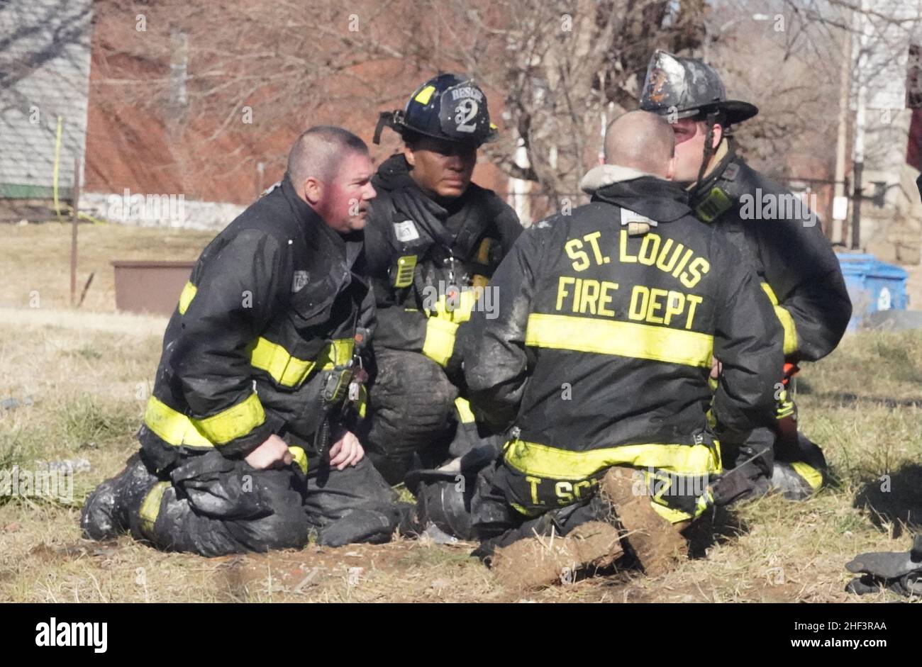 St. Louis, United States. 13th Jan, 2022. St. Louis firefighters gather ...
