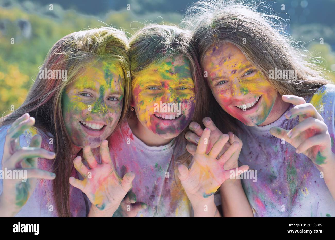 Teenager friends with dry colors. Drycolors. Teenage school friends ...