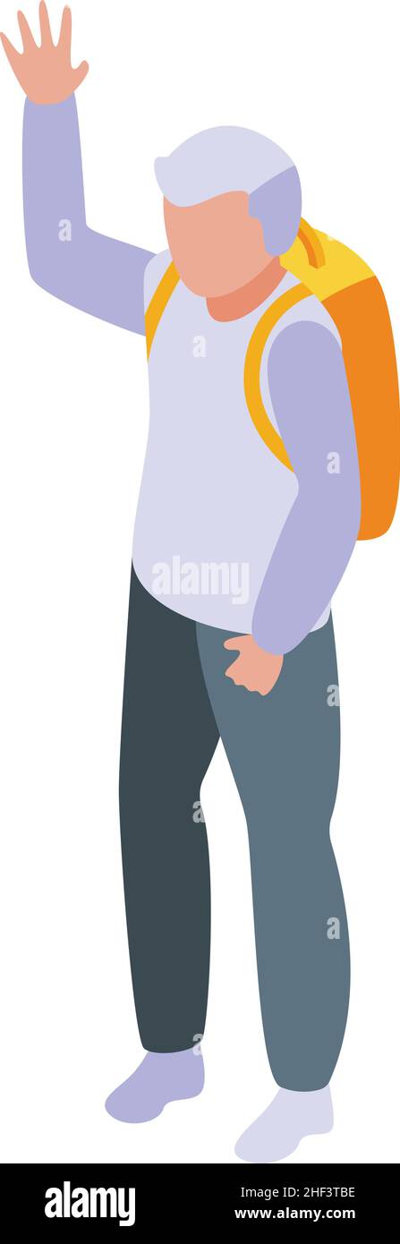Retirement travel backpack icon isometric vector. Old man. Person ...