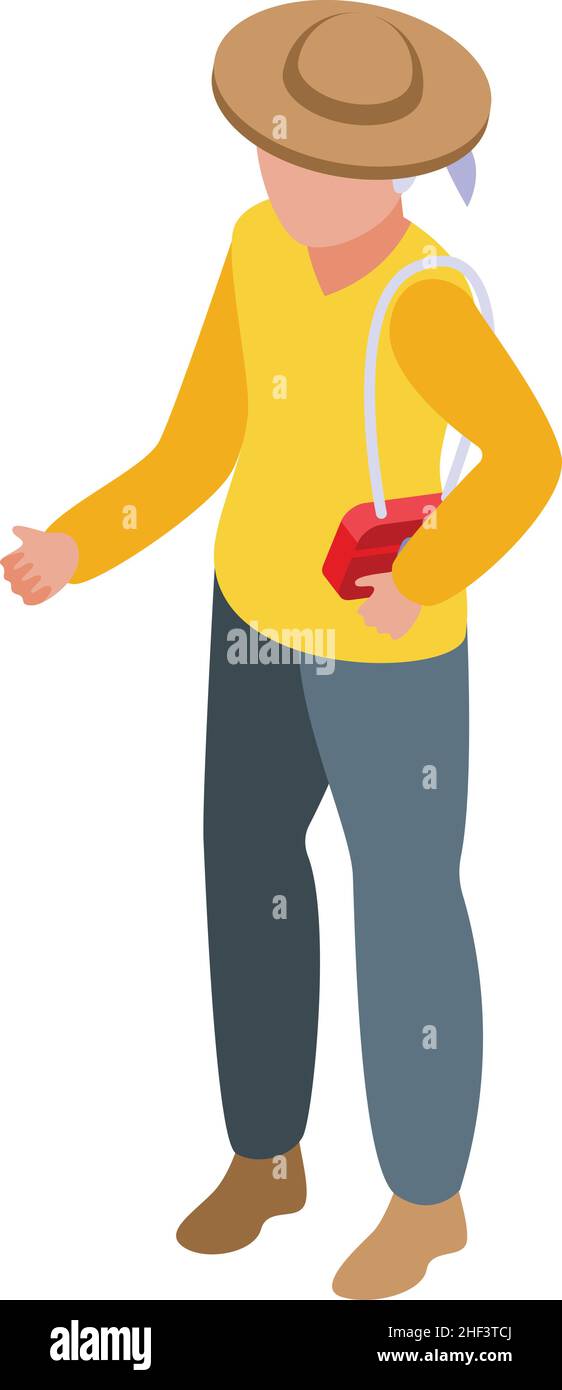 Woman retirement travel icon isometric vector. Old woman. Senior active ...