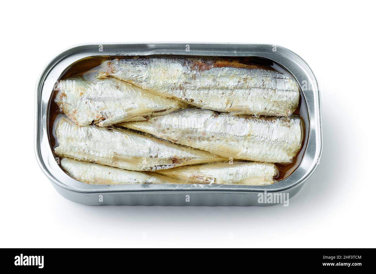 open sardines can isolated on white background, top view Stock Photo ...