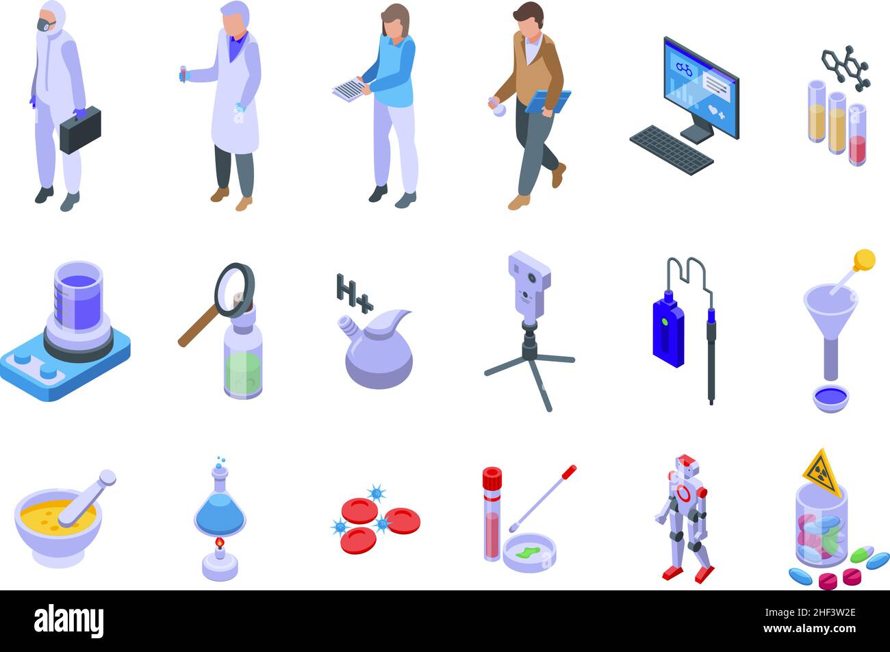 Laboratory research icons set isometric vector. Science dna. Chemistry ...