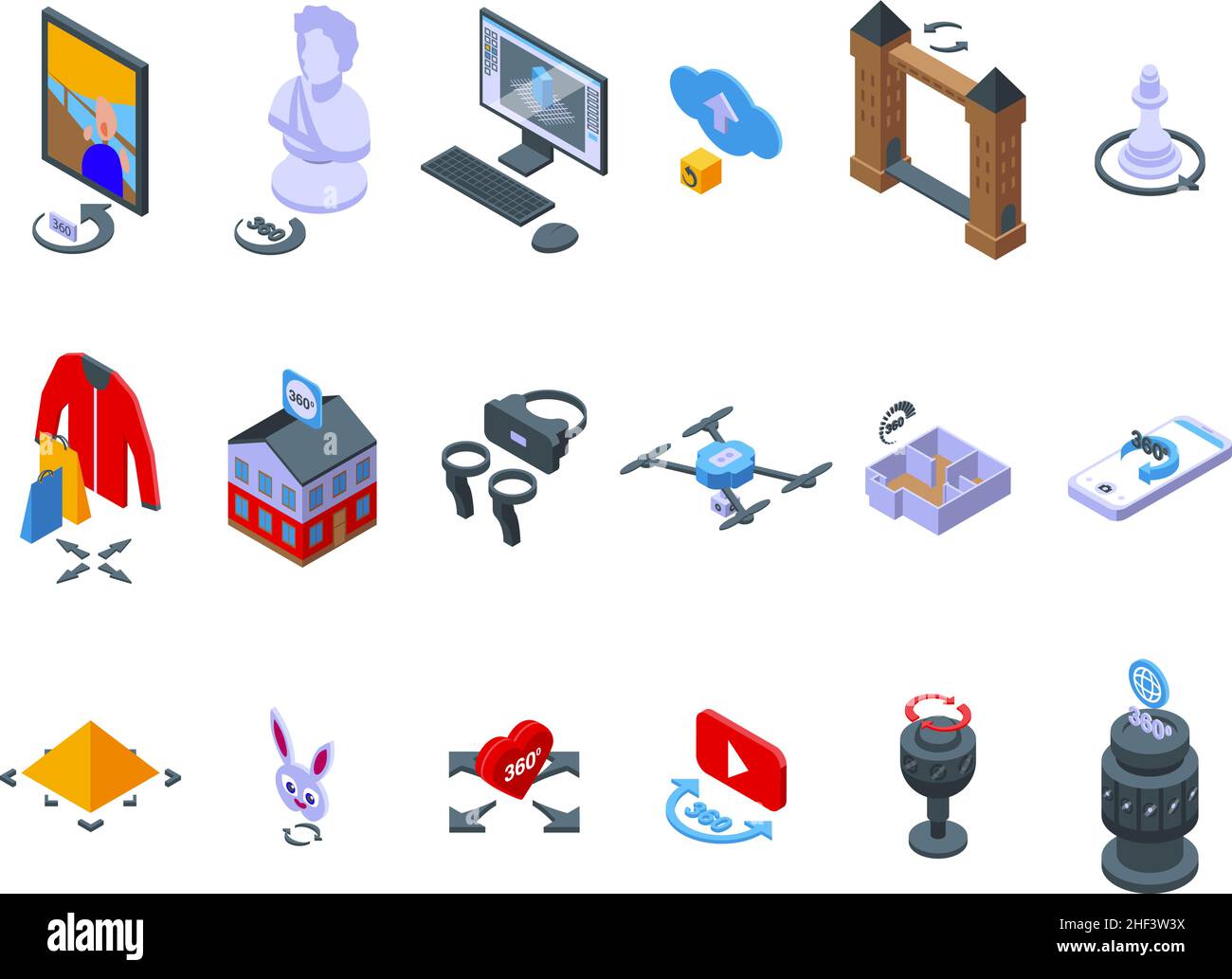 Virtual tour icons set isometric vector. Video arrow. App design Stock ...