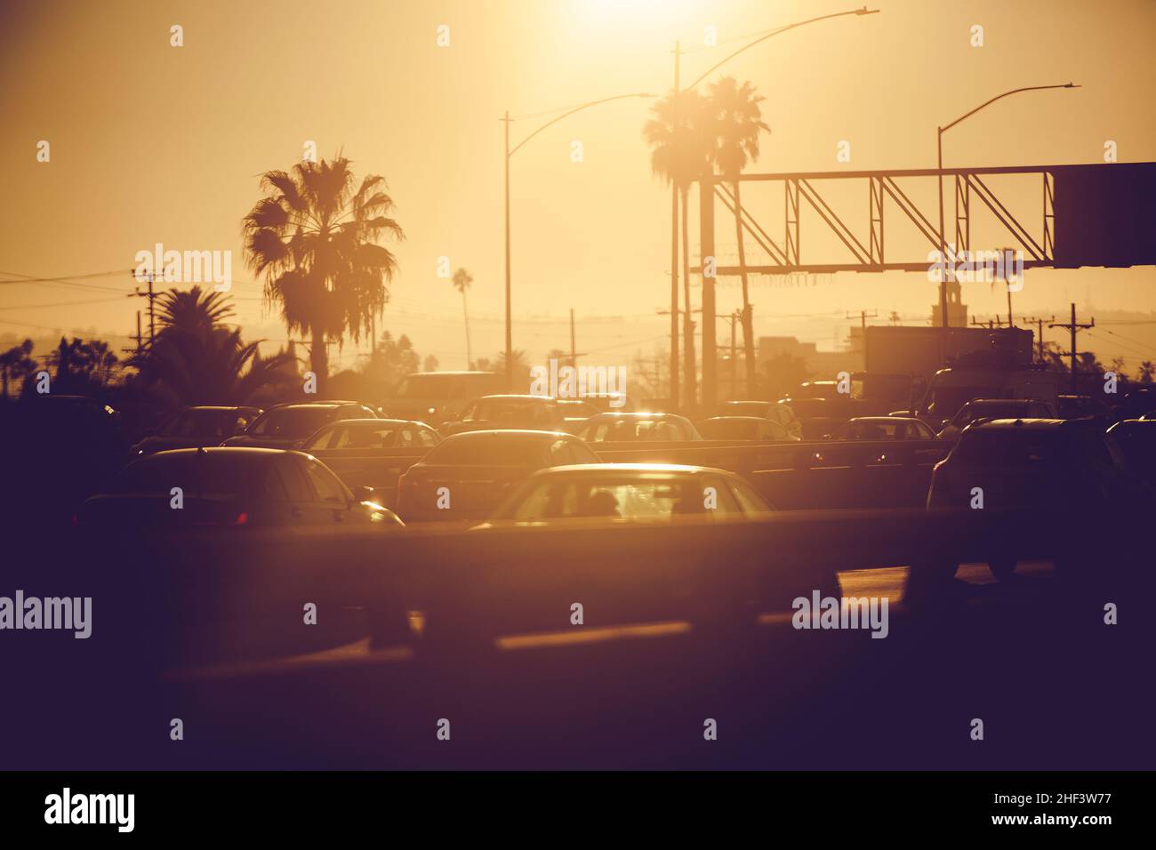 Los Angeles California Rush Hours Traffic During Scenic Sunset. Highway ...